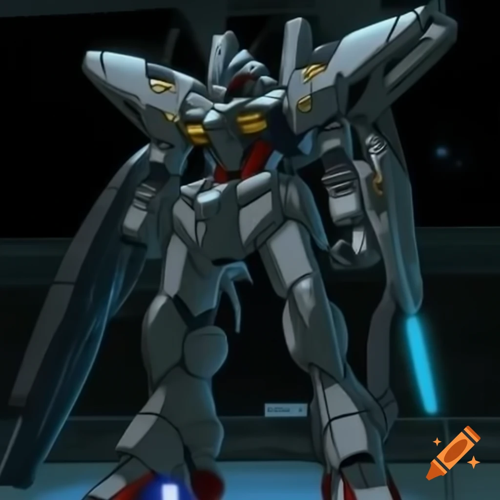 Gundam Dantalion standing in space station repair bay, towering over ...