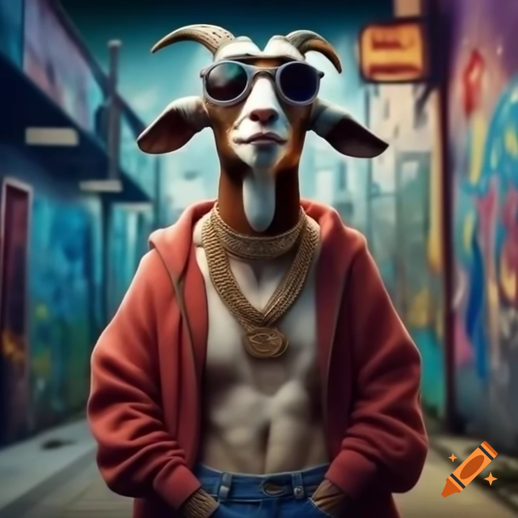 Stylish goat with human body dressed as hip-hop singer in Disney style ...