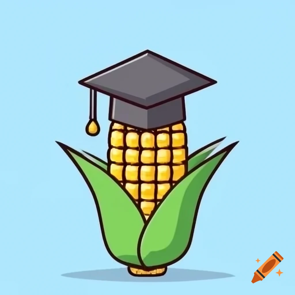 Single grain of corn wearing university mortarboard hat on Craiyon