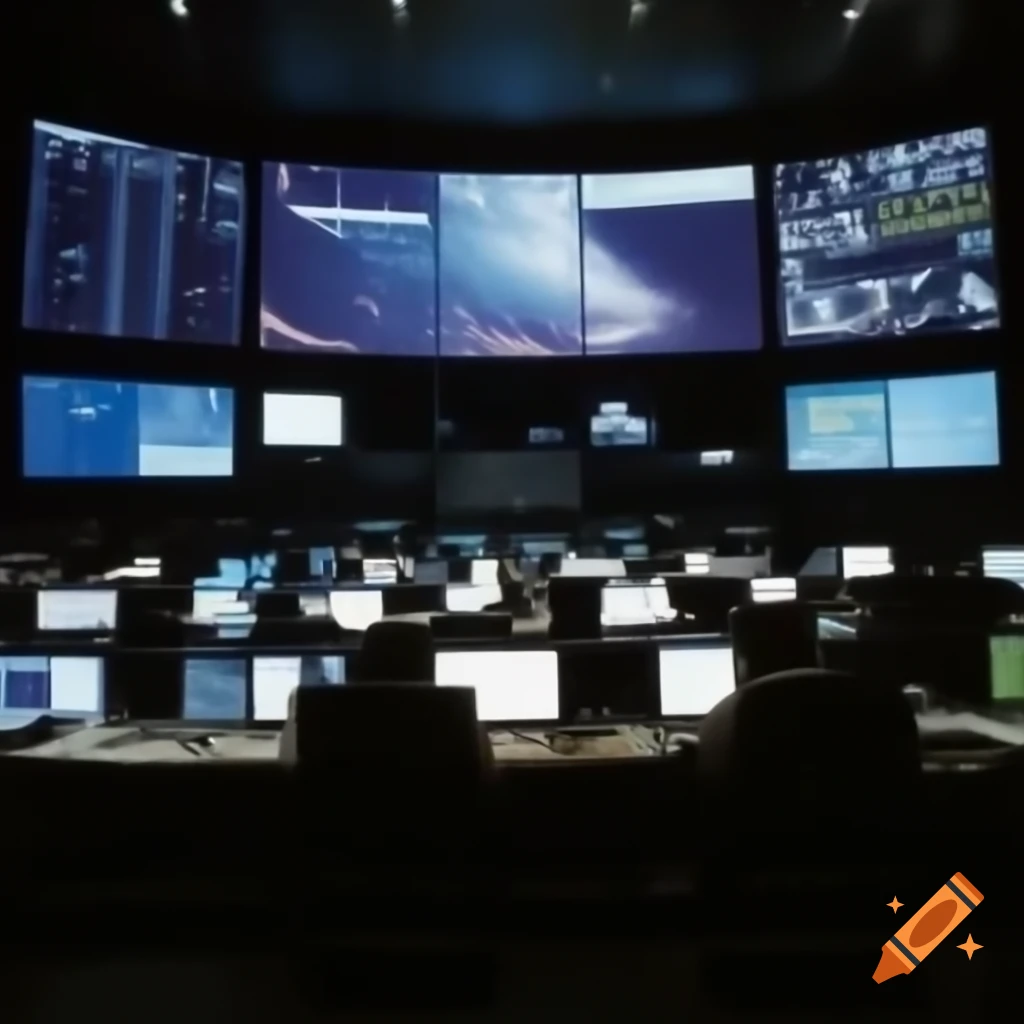 Person in front of monitors in NASA control center with universe ...