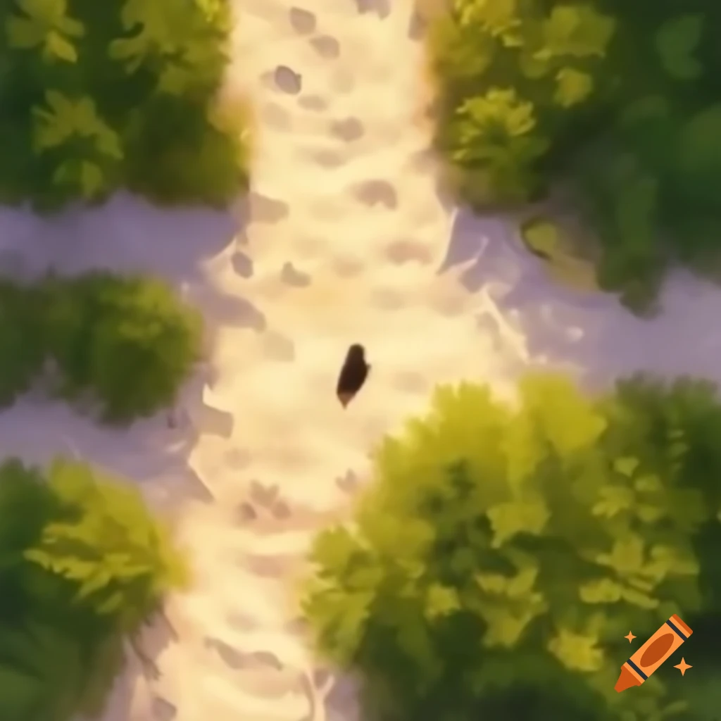 Top-down view of sandy path through lush vegetation, oil painting on ...