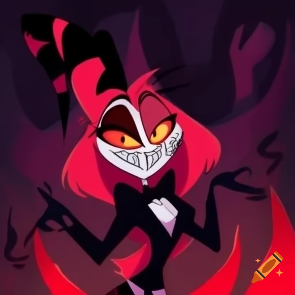 Cartoon portrait of the character Blitzø from Helluva Boss, with red ...