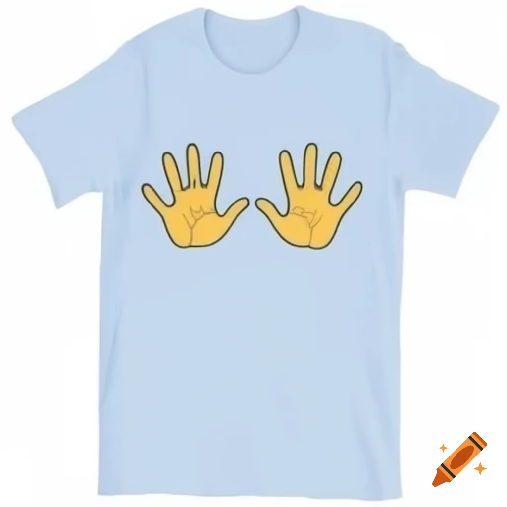 Black t-shirt with beige illustration of person and 'NO HAND GET UP ...