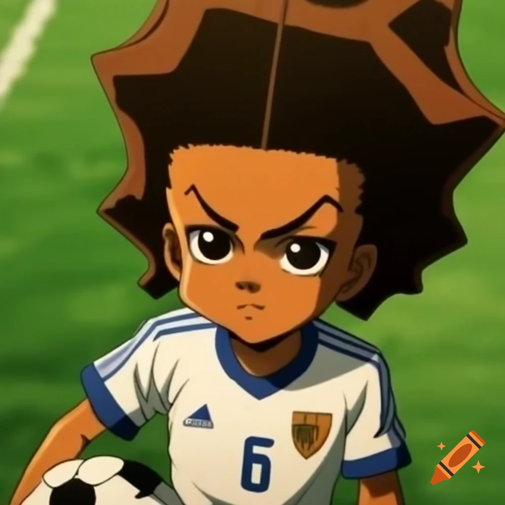 Boondocks character wearing soccer jersey labeled yumva on Craiyon