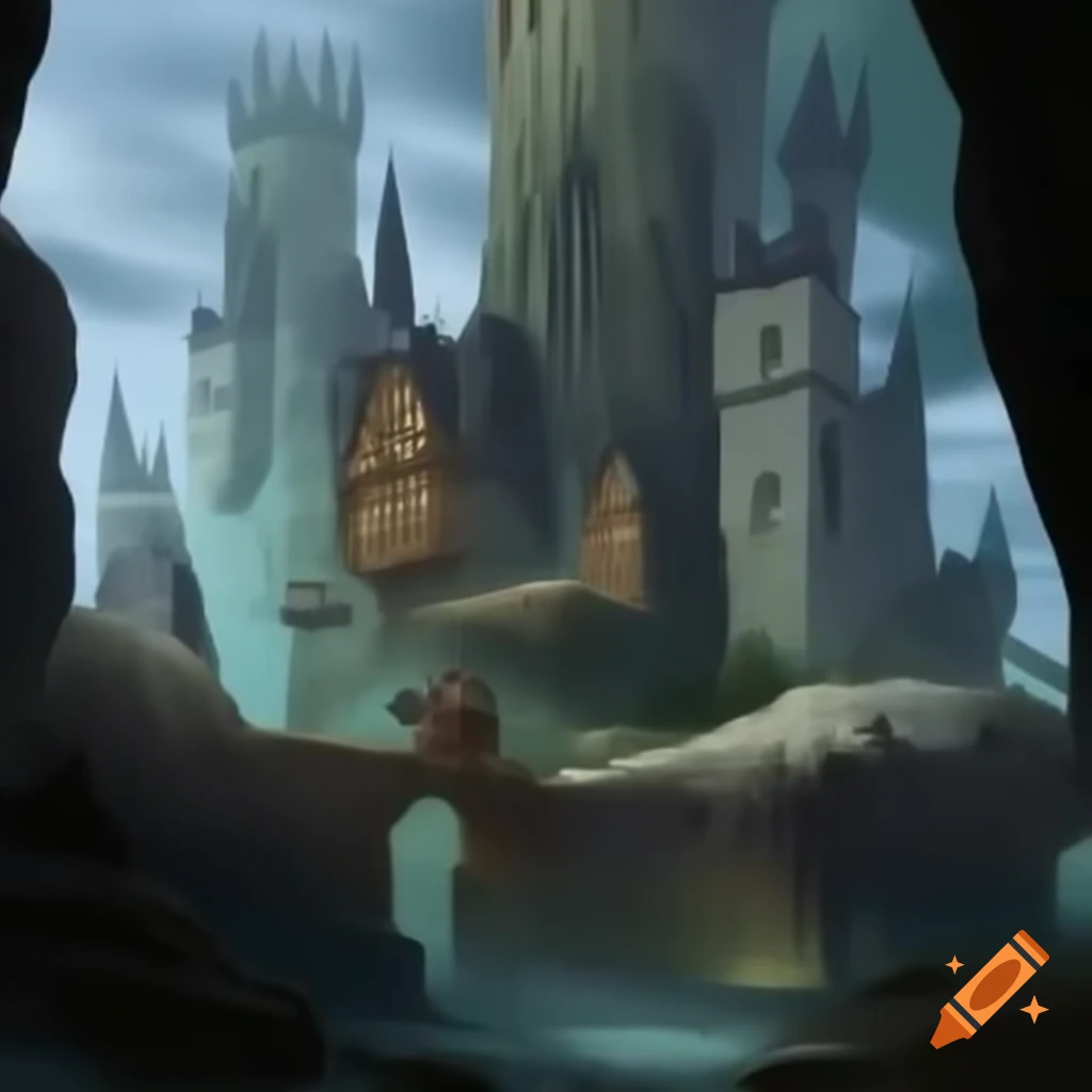 Defensive castle with walls, watchtowers, and archer windows on rocky ...