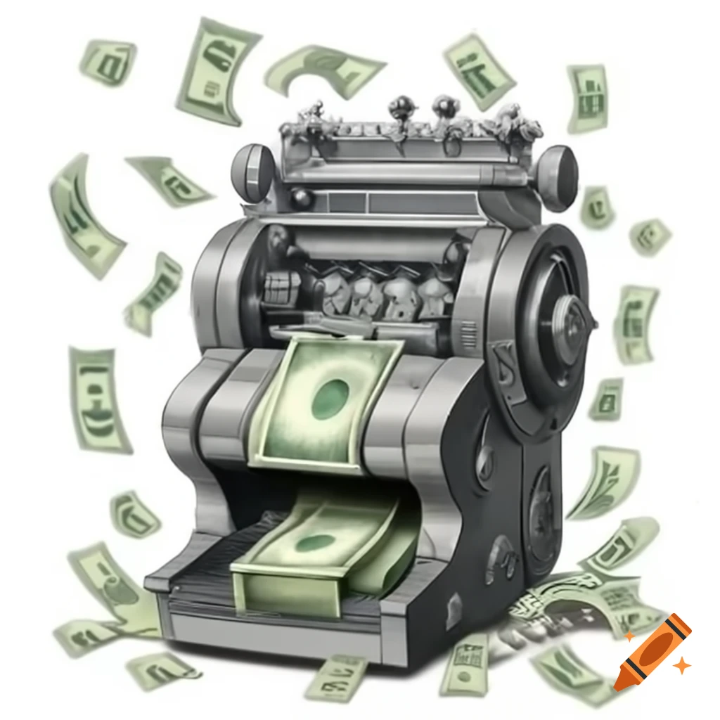 Steampunk-inspired machine printing 100-dollar bills on Craiyon