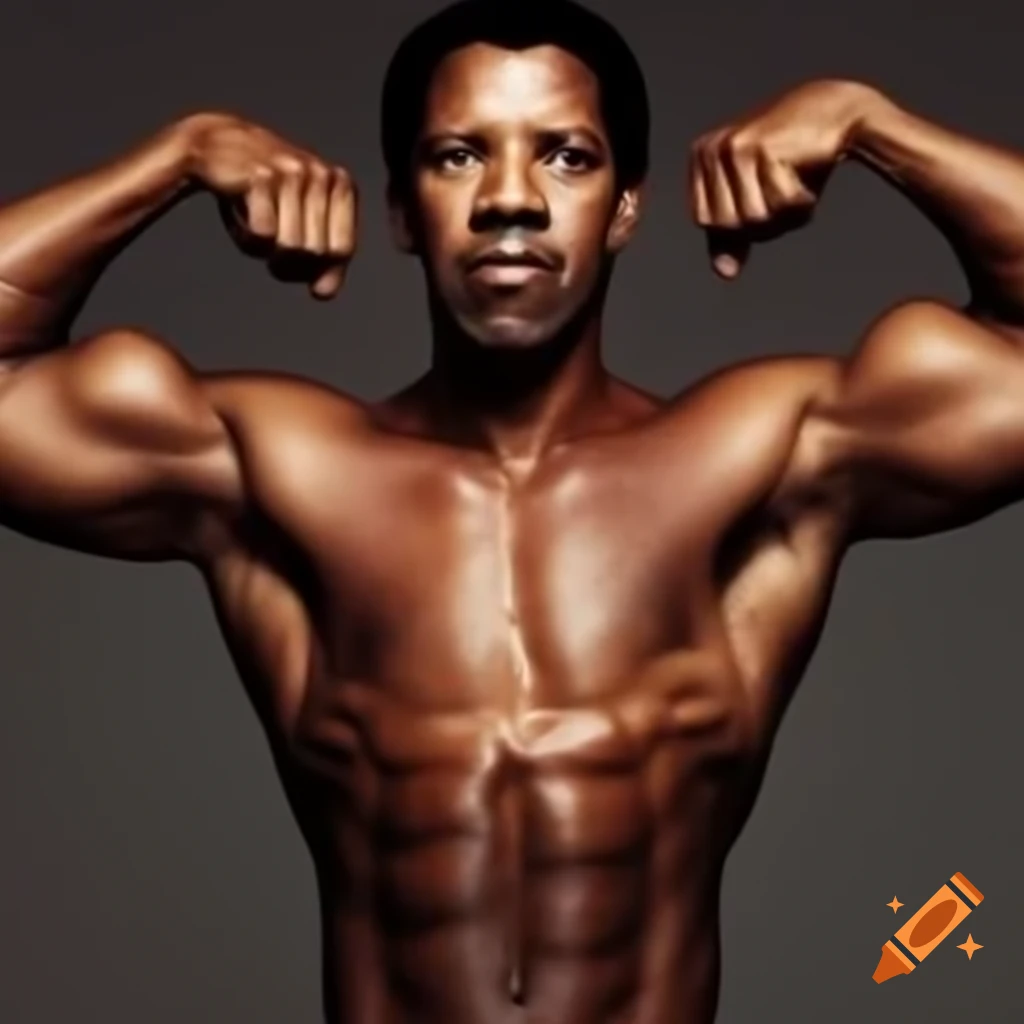 Denzel washington with exaggerated muscular physique on Craiyon