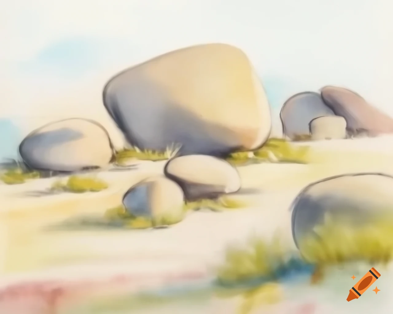 Babinda boulders illustrated in natural watercolour shades on Craiyon