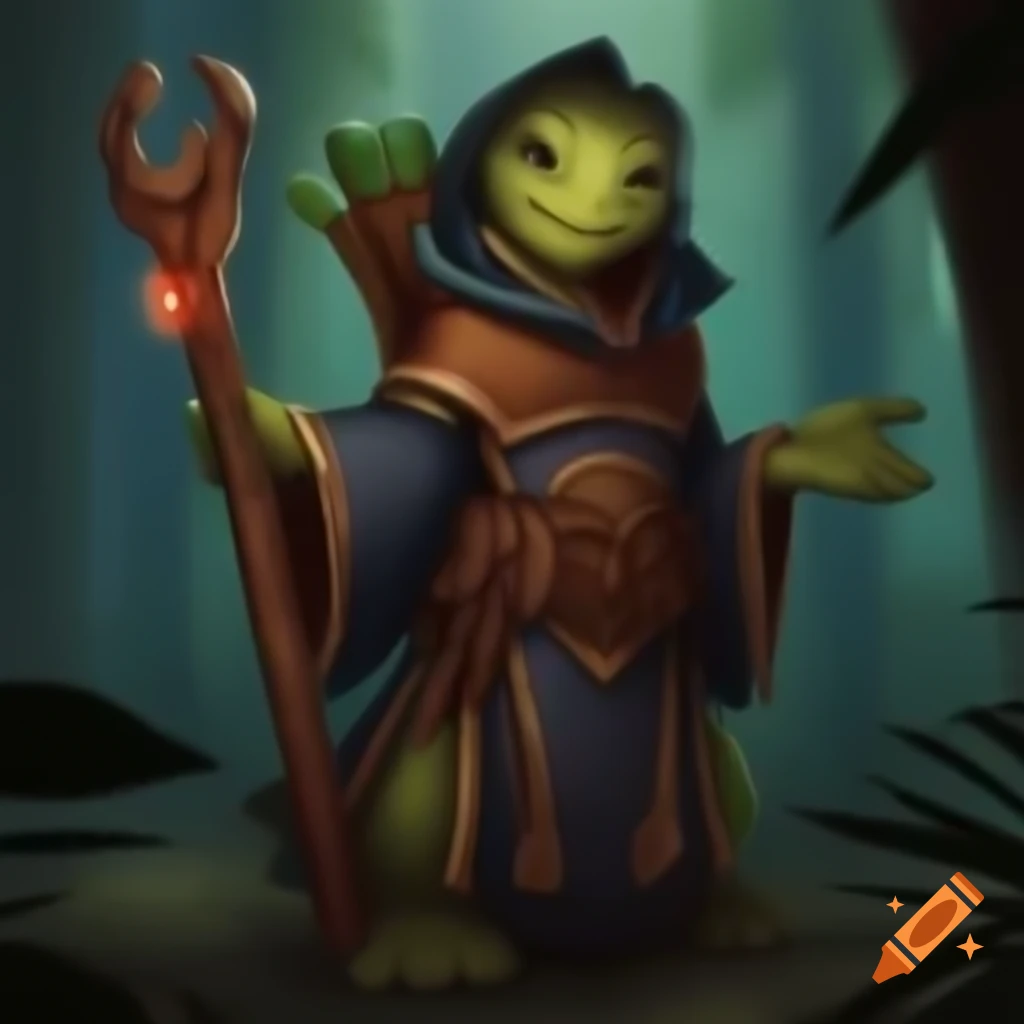 Mean witchy female tortle druid foraging in forest with staff, dnd ...