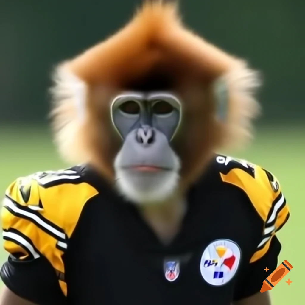 Curious George as a football player with Steelers theme on Craiyon