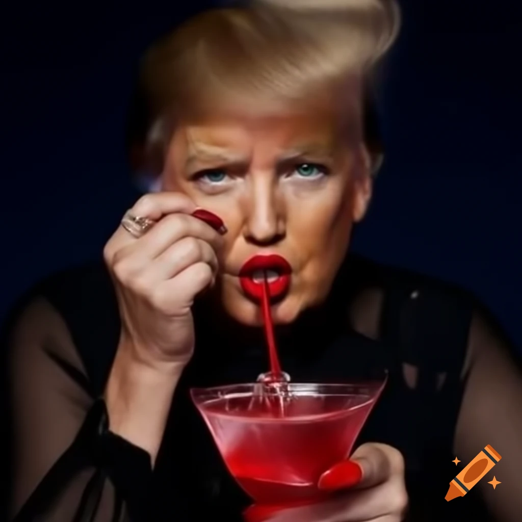 Photorealistic portrayal of a man in cocktail dress and red lipstick on ...