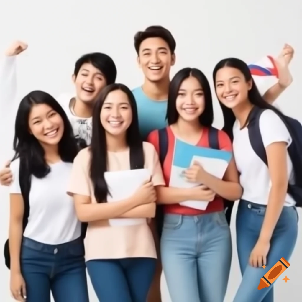 Group of asian students studying abroad in the philippines cheerful ...