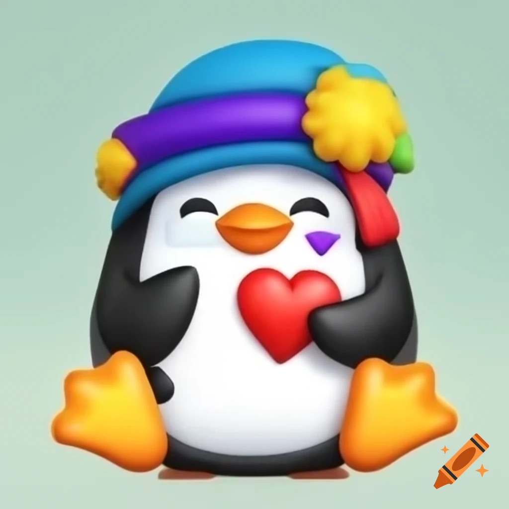 Boy in penguin costume holding a heart emoji on Craiyon