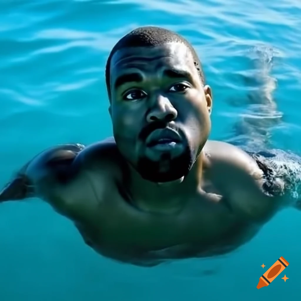 Kanye West swimming in the ocean on Craiyon