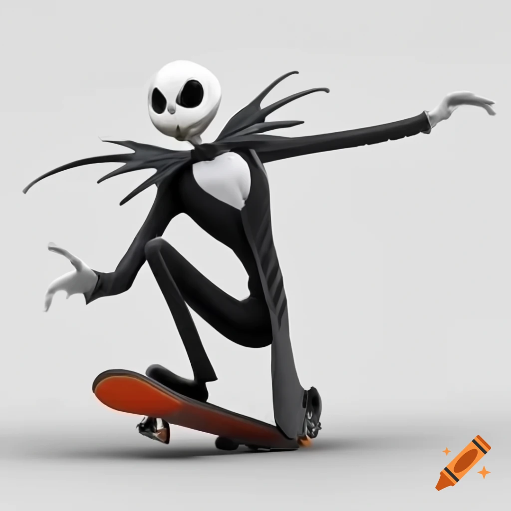 Realistic caricature of Jack Skellington skateboarding in an action ...