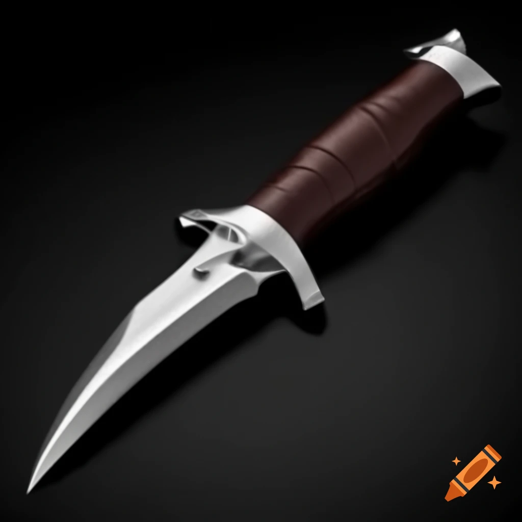 Sleek silver dagger with curved blade and leather-wrapped hilt on Craiyon