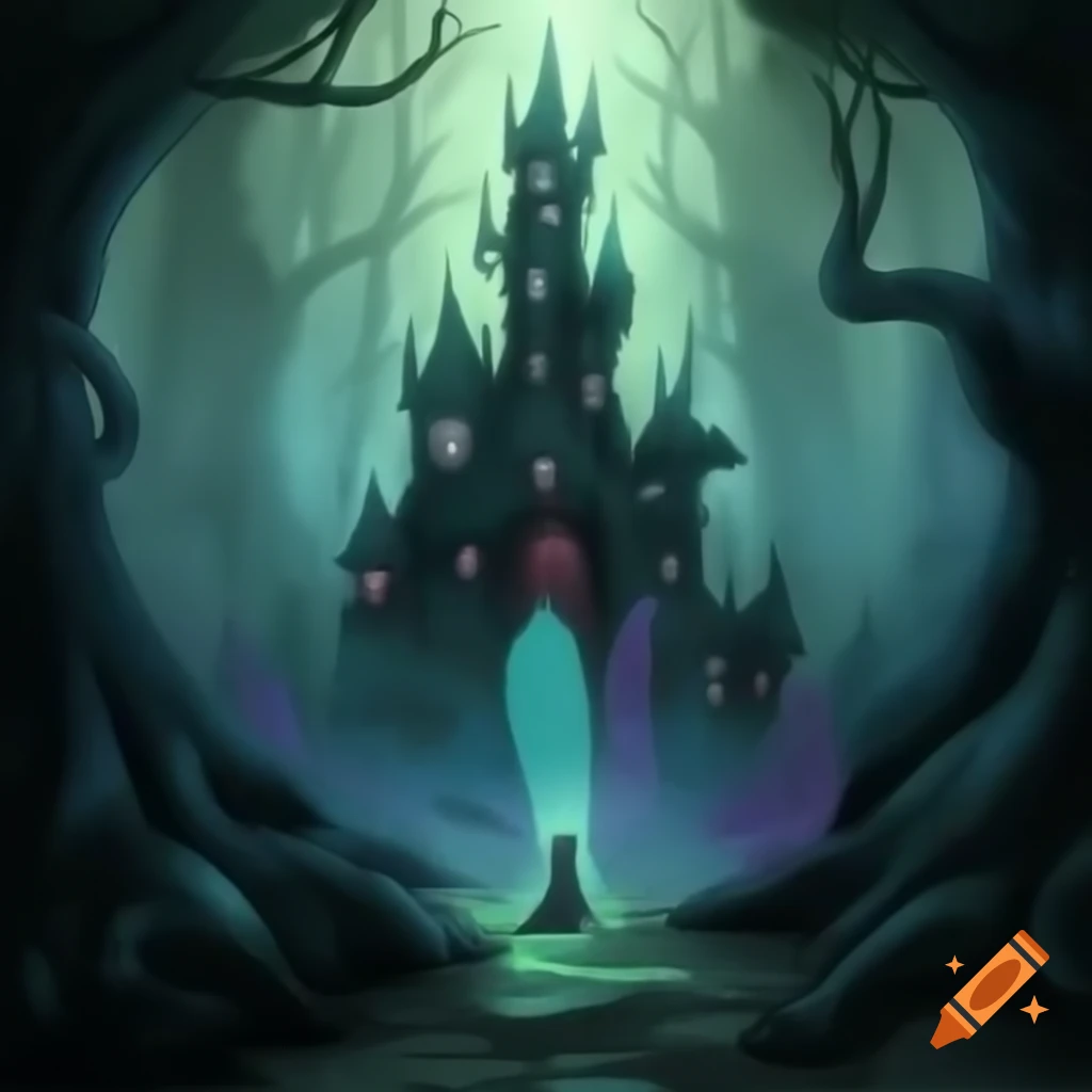 Gothic fairy tale scene with haunted castle in enchanted forest on Craiyon