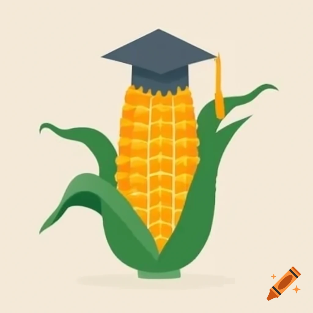 Single grain of corn wearing university mortarboard hat on Craiyon