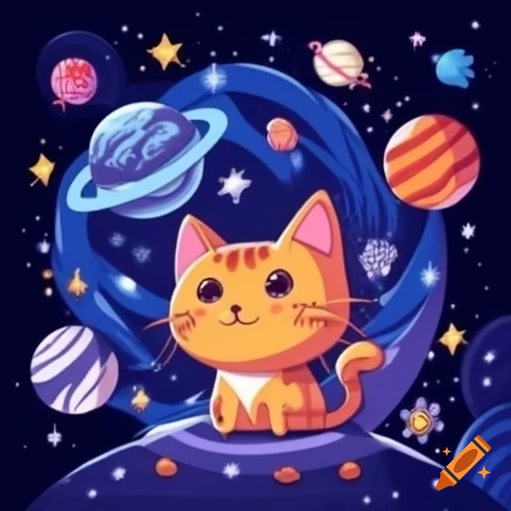 Five galaxy cats floating in space on Craiyon