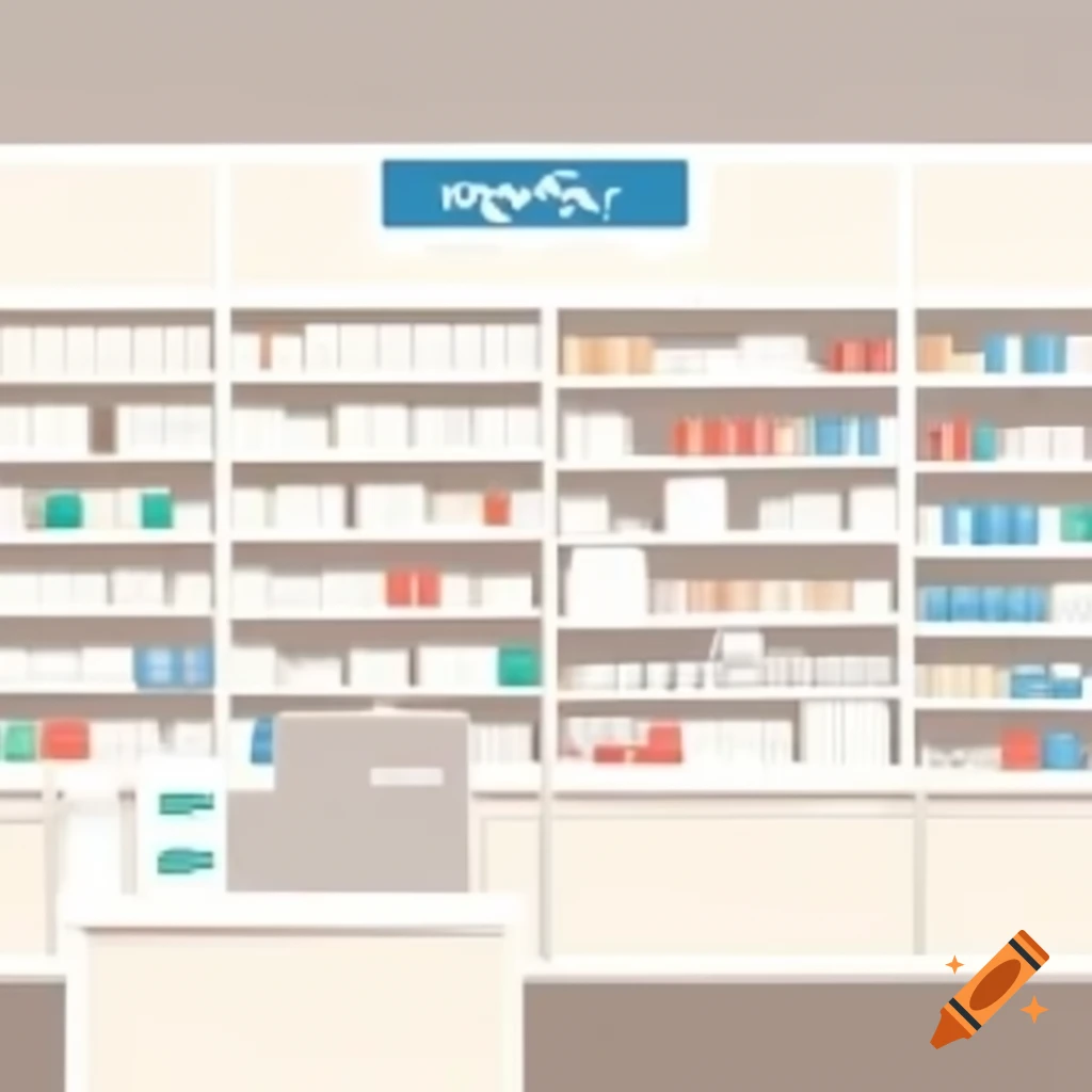 Simple modern pharmacy interior featuring prescription medication ...