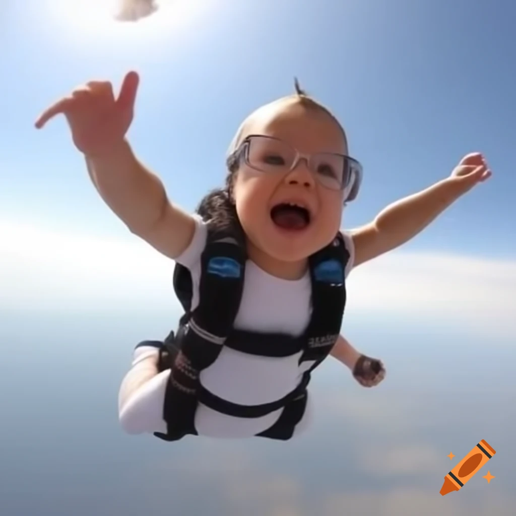 Baby skydiving with a parachute in the sky on Craiyon