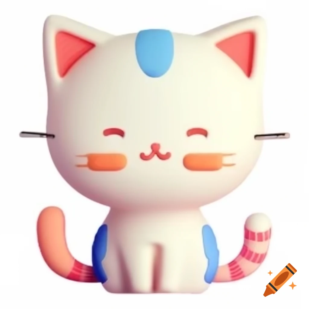 Kawaii cat 2D vector art with simple features and bright pastel colors ...