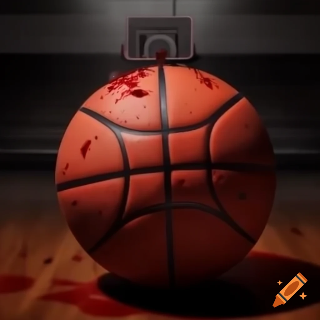 Blood on basketball, indicating an intense game on Craiyon