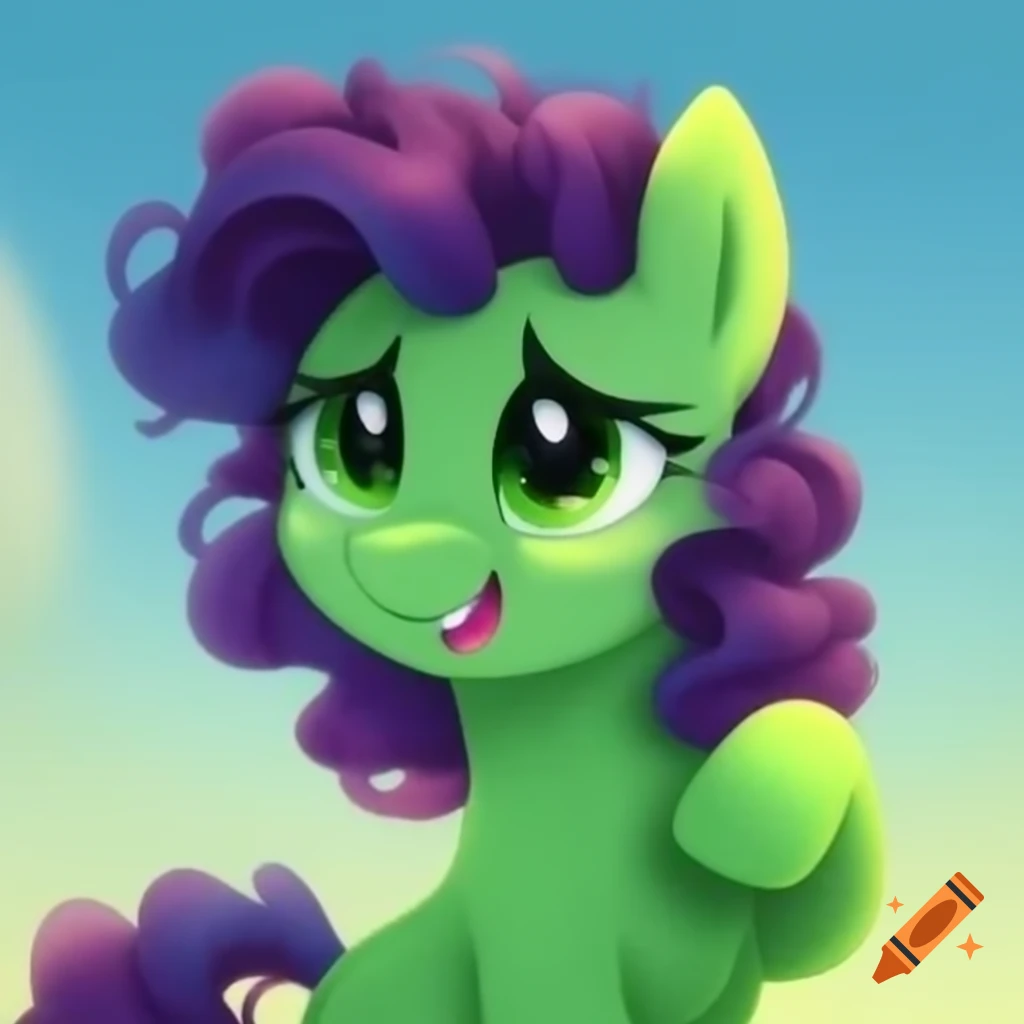 Cute green pony with curly purple hair featuring star decorations on ...