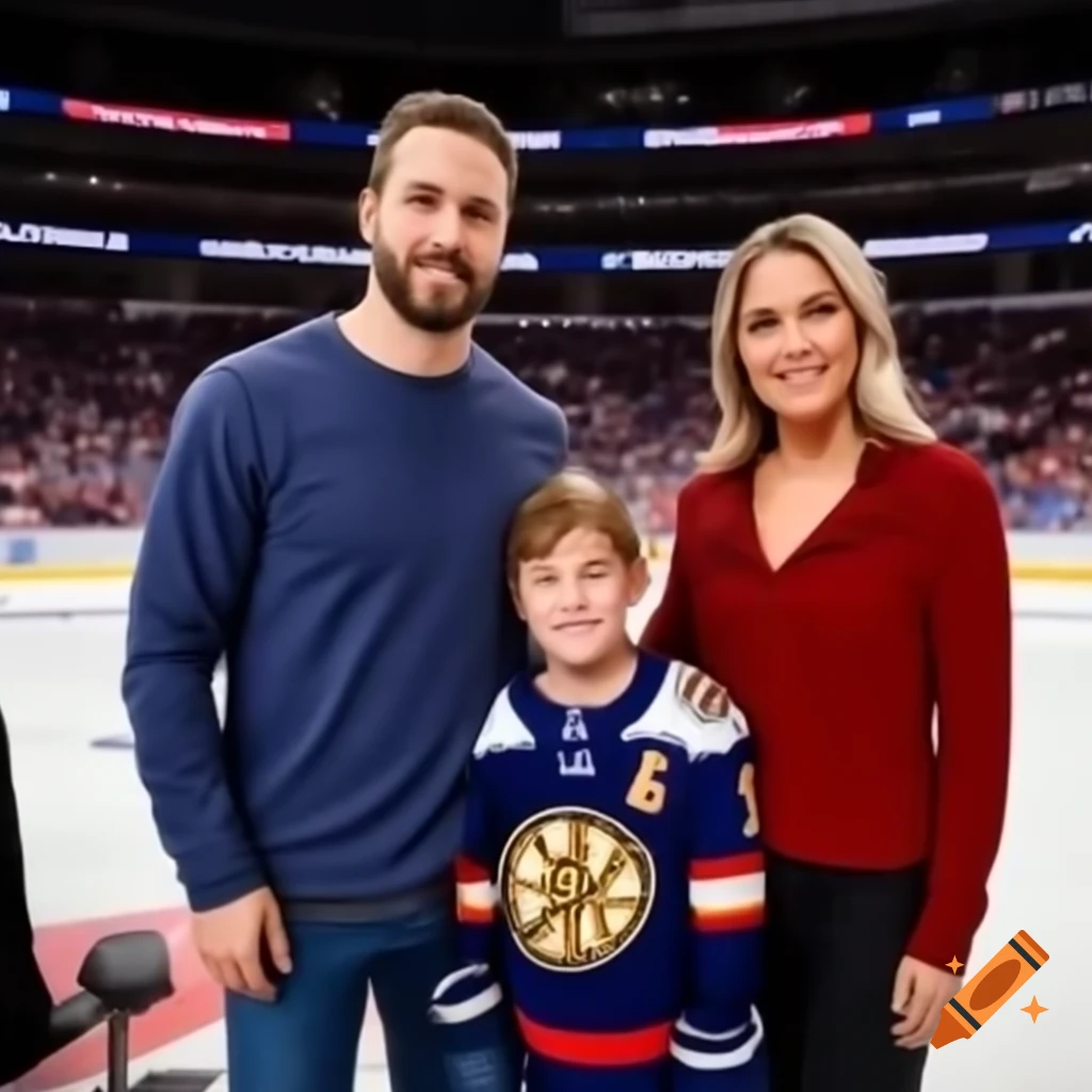 Father and son watching a hockey game in the stands on Craiyon