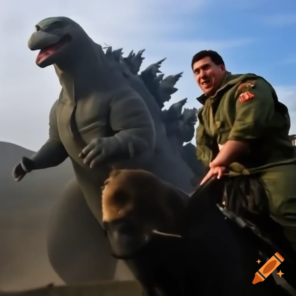 Creative scene of President Putin riding Godzilla during the Great ...