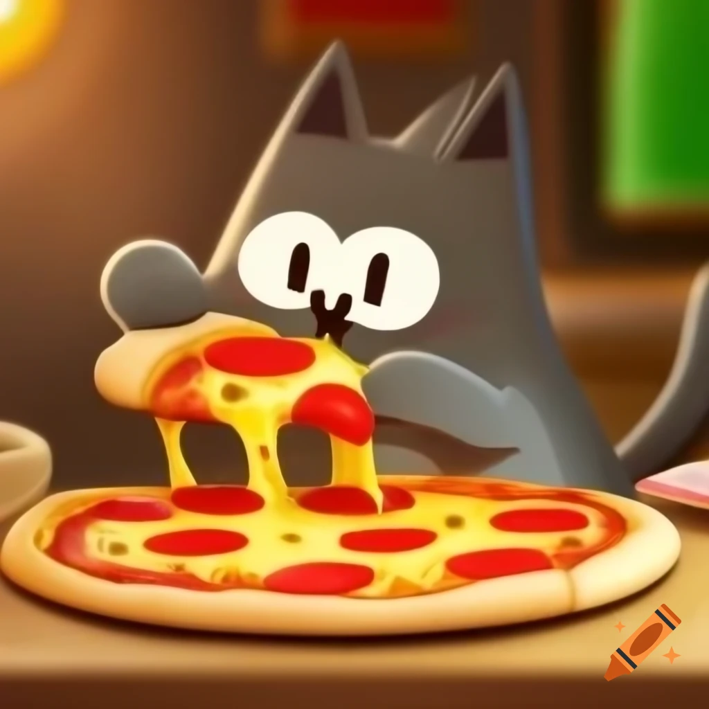 Cartoon cat preparing pizza on Craiyon