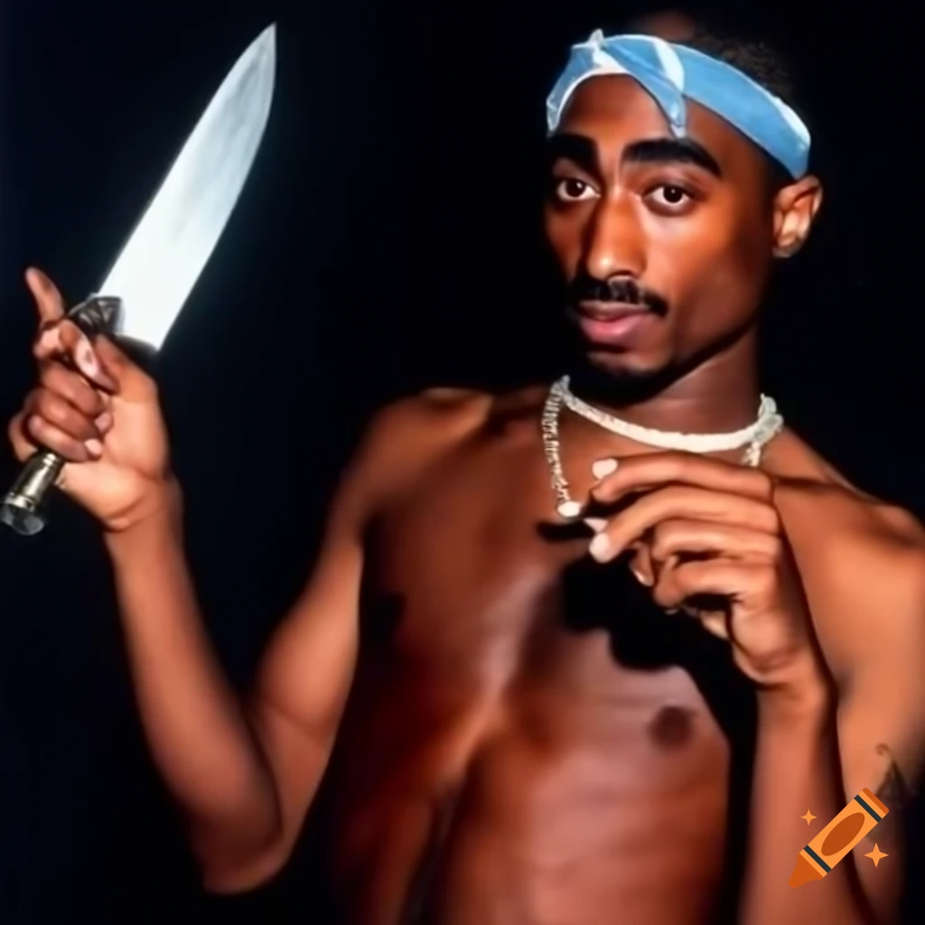 Tupac Shakur holding a blade on Craiyon