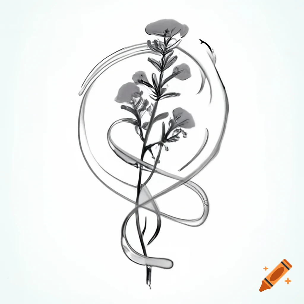 Tattoo design featuring valerian flower, whip, and chain in black and ...