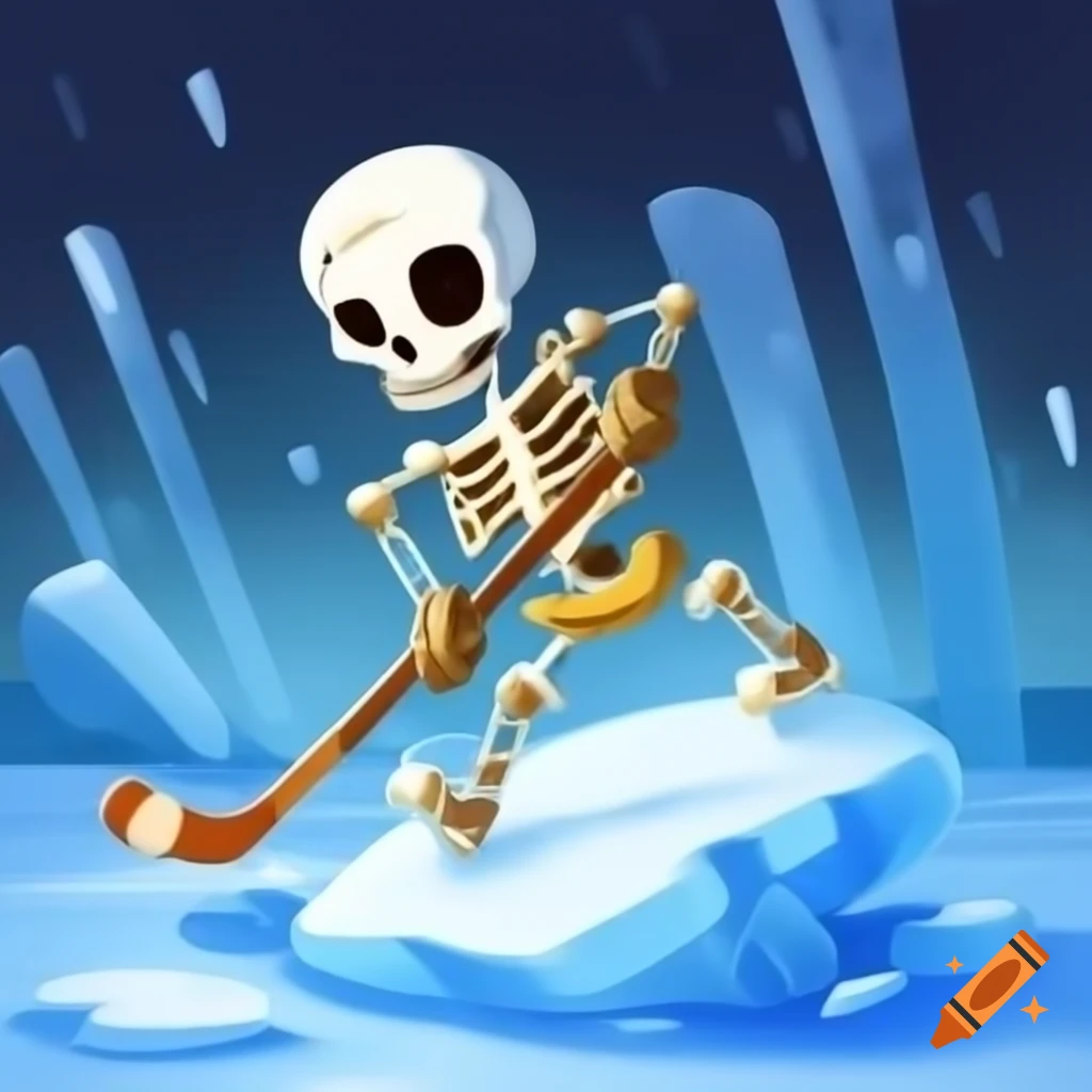 Skeleton playing ice hockey, dynamic action on Craiyon