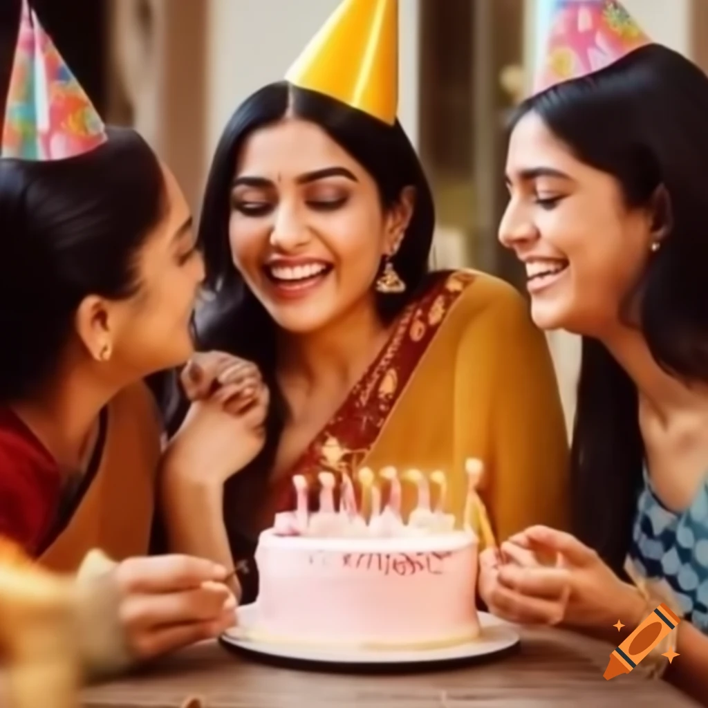 Celebration scene with birthday cake, balloons, candles, and Indian ...