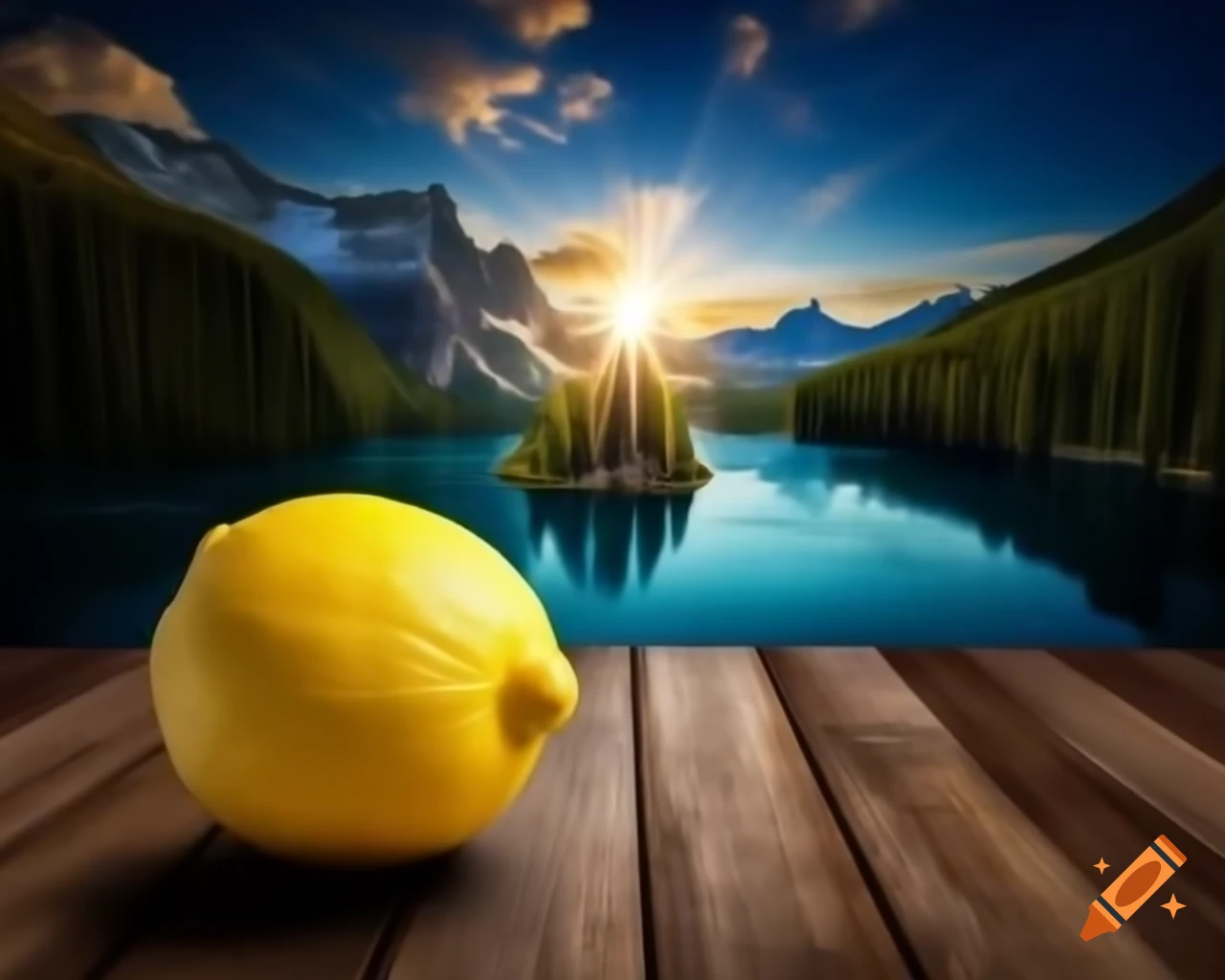 Surreal sculpture of lemon monster with human features in forest ...