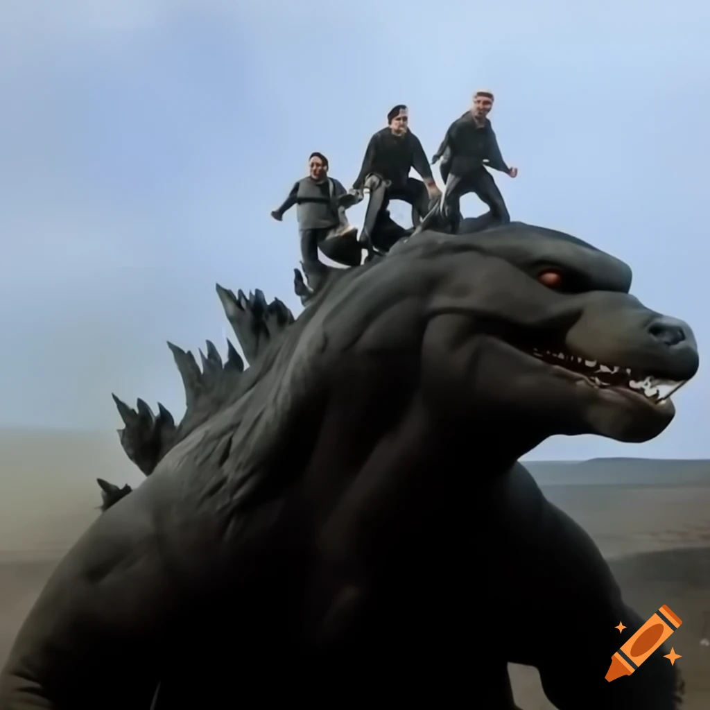 Creative scene of president putin riding godzilla during the great ...
