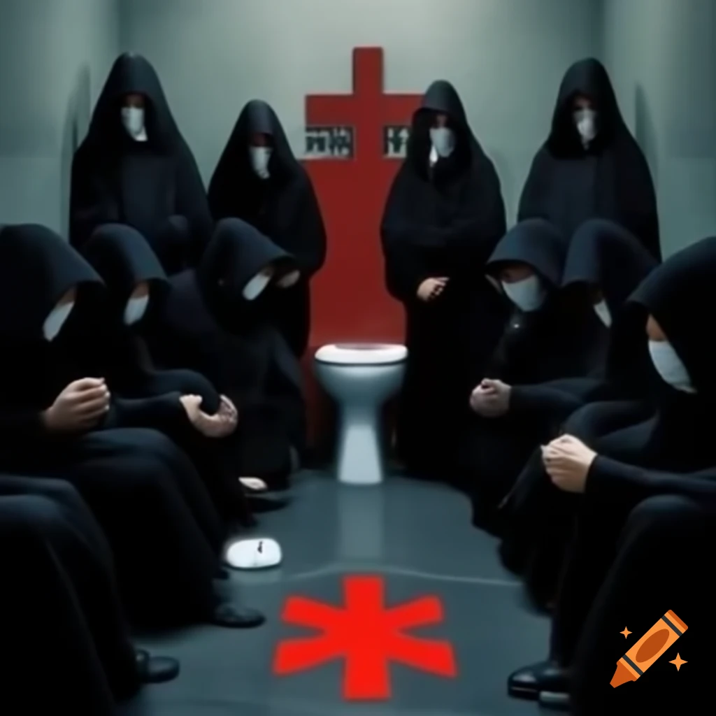 Mysterious cloaked figures gathered around unusual setting on Craiyon