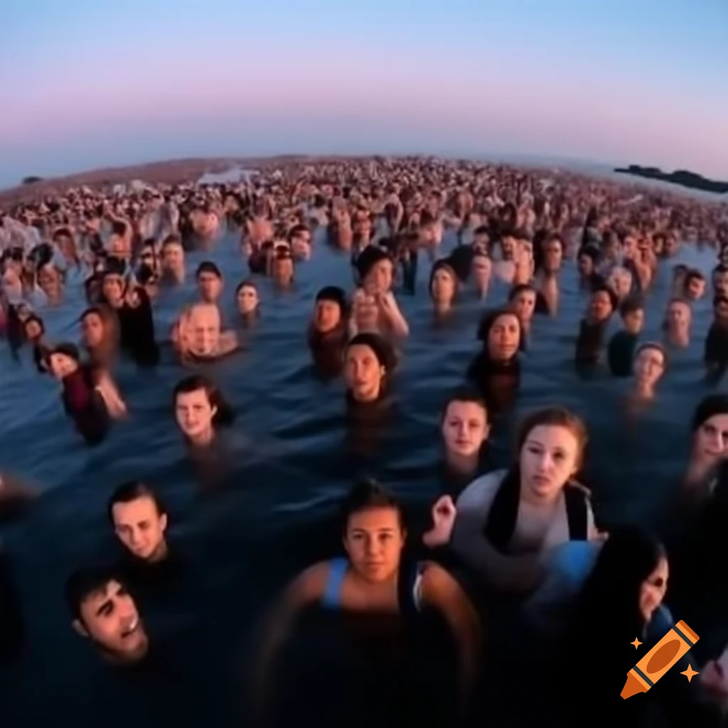 Crowd of people enjoying a lake during evening on Craiyon