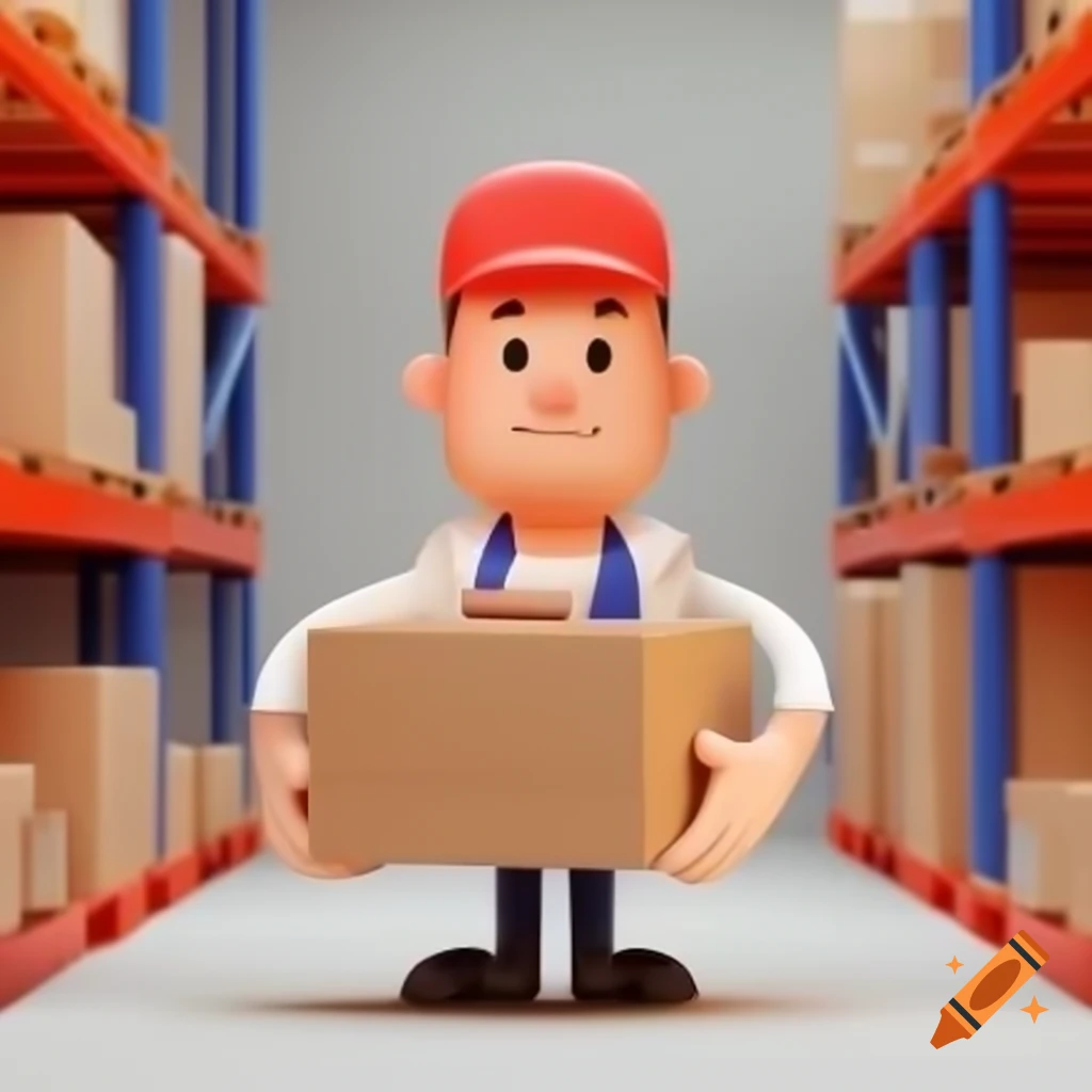 Employee pushing crate in 3d cartoon style, inspired by sokoban game on ...