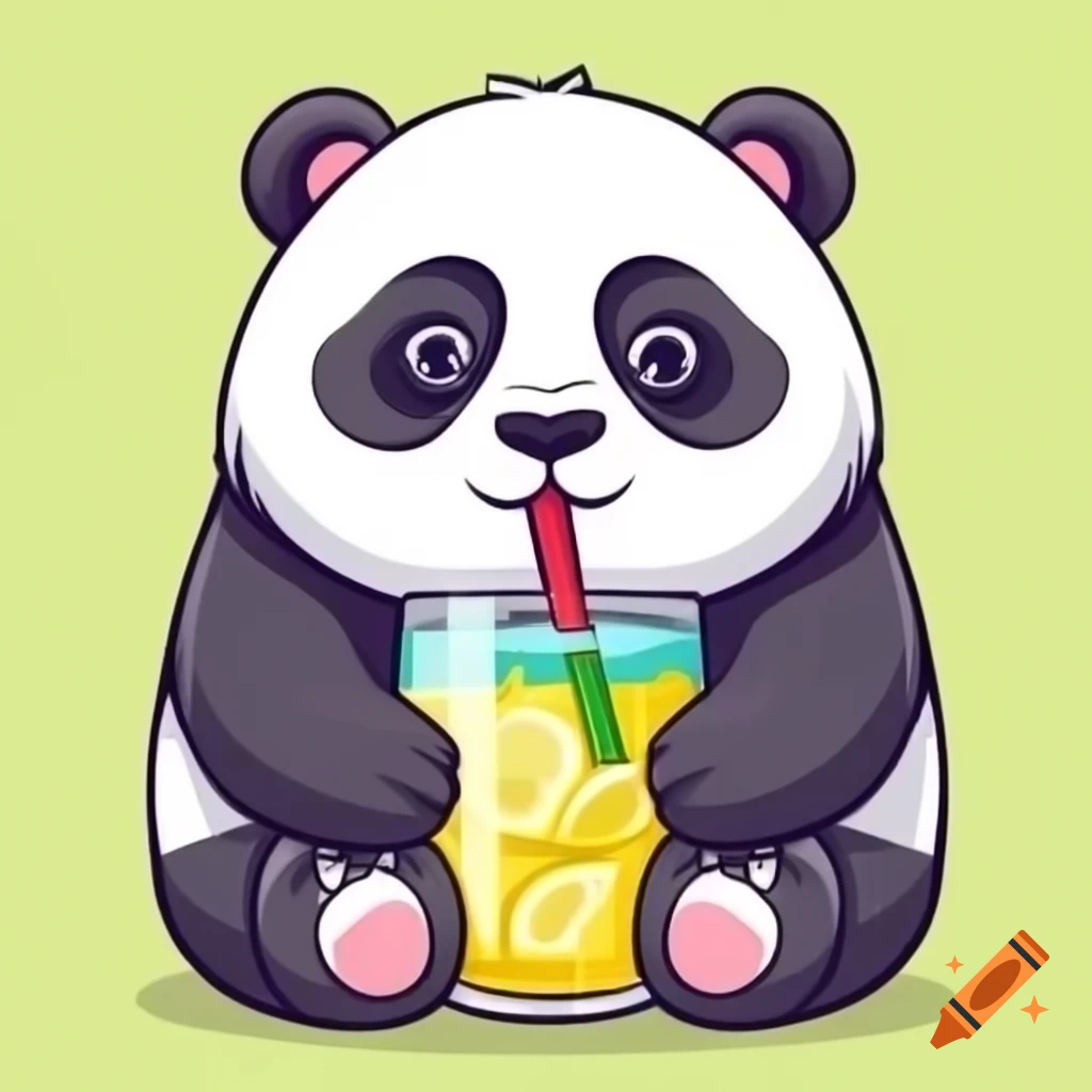 Cartoon art of panda bear enjoying a lemon drink on Craiyon