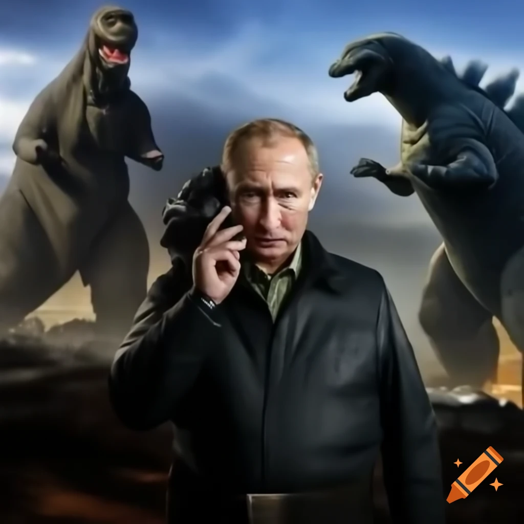 Creative scene of President Putin riding Godzilla during the Great ...