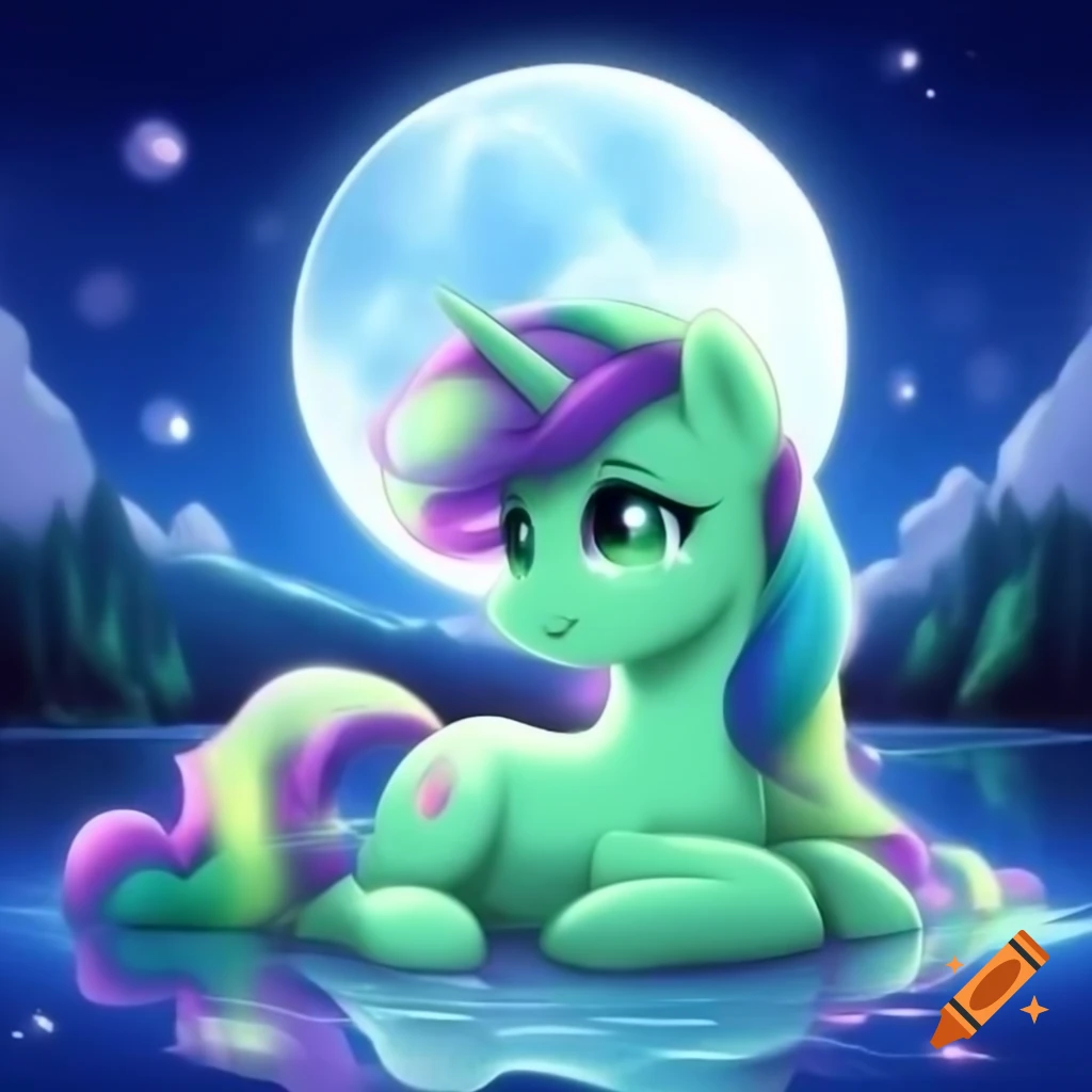 Cute green pony with curly purple hair featuring star decorations on ...