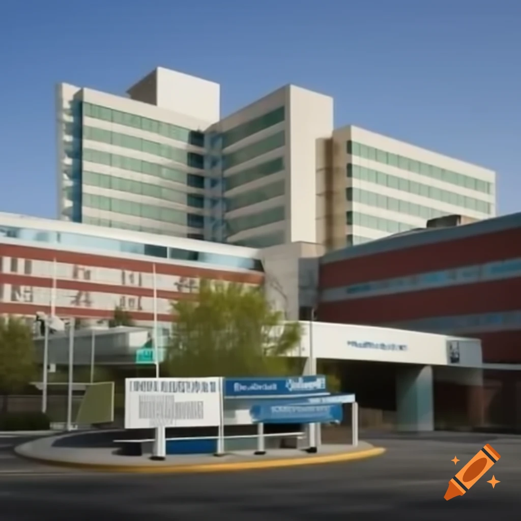 Modern islamic hospital with halal logo and compassionate slogan on Craiyon