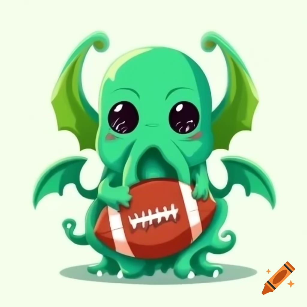 Cartoony Cthulhu character holding American football in Pixar style on ...