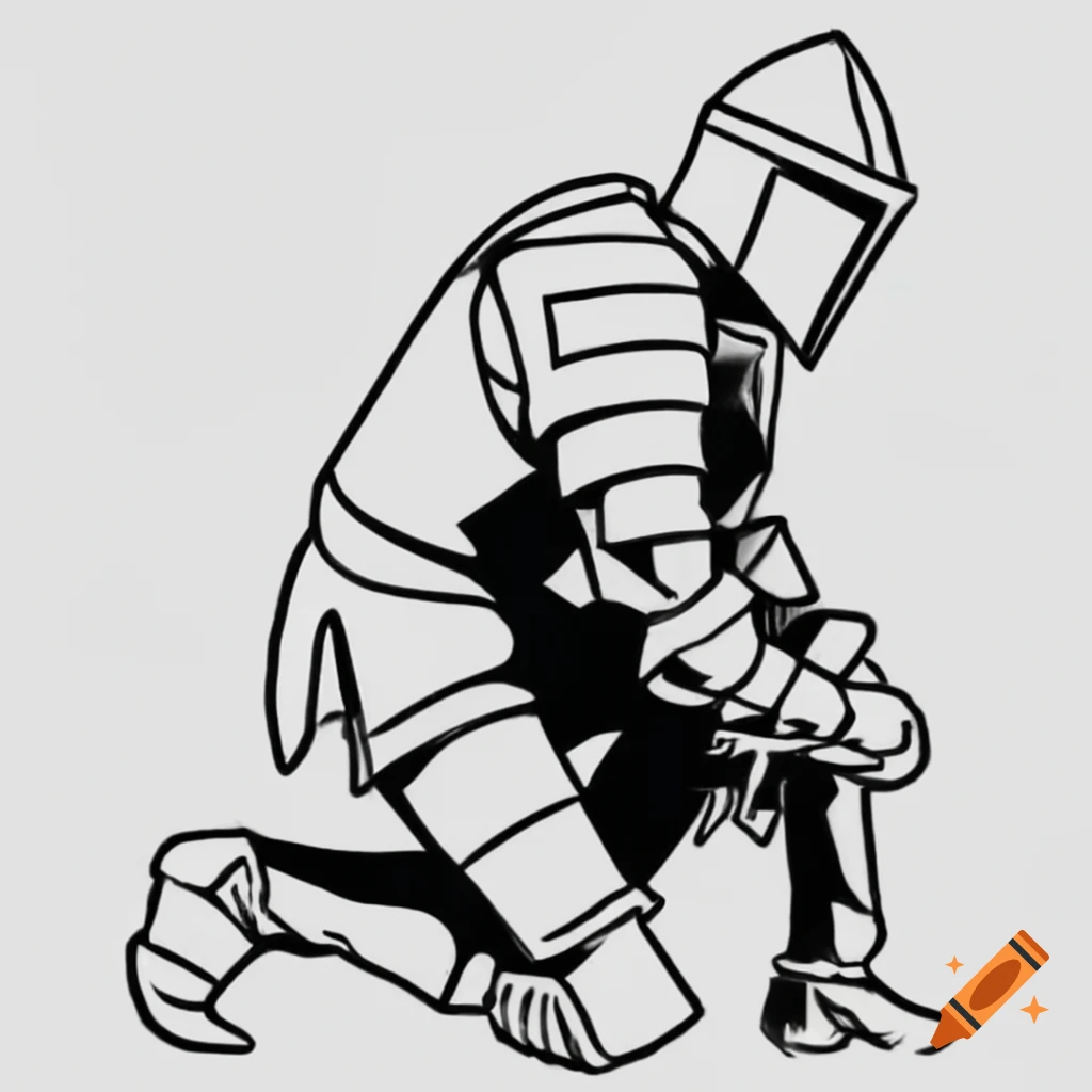 Detailed Black and White Illustration of a Female Knight Sitting on a ...