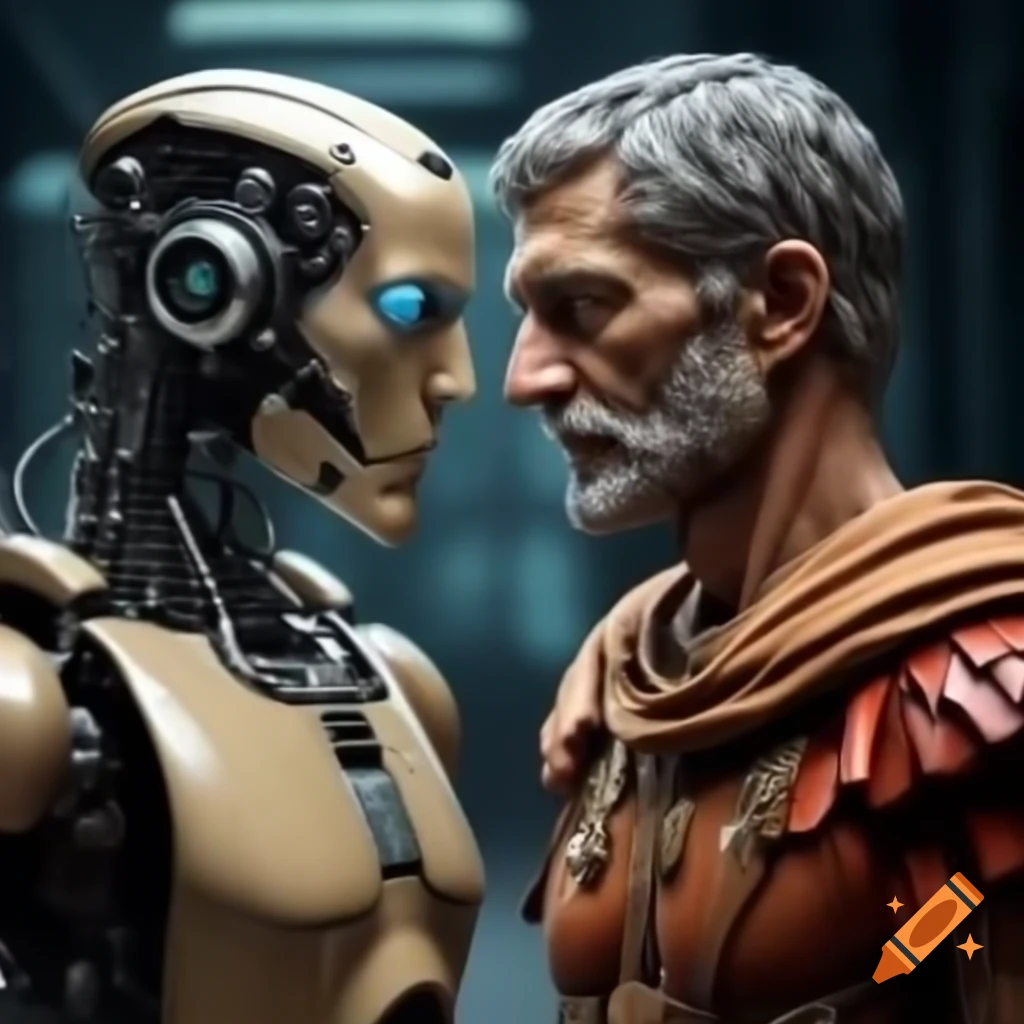 Half robot, half roman emperor image blending technology and history on ...