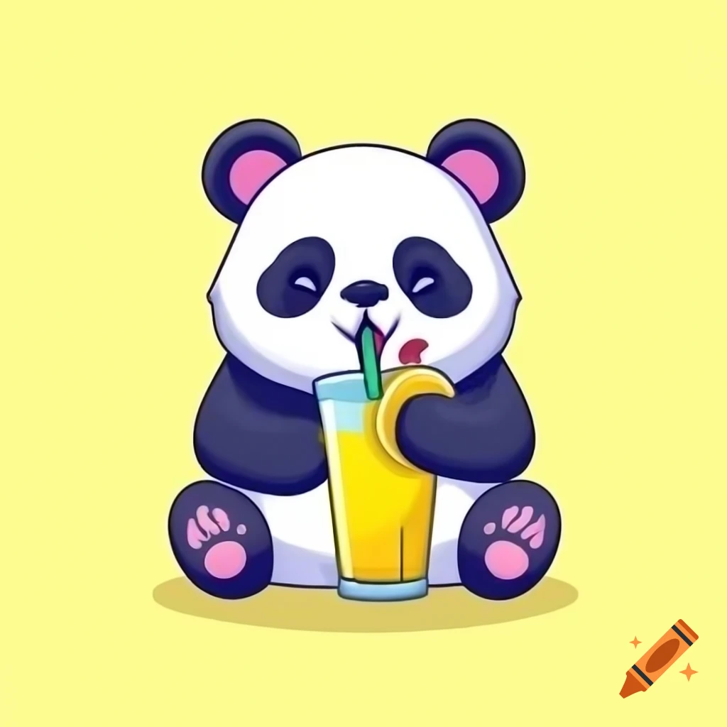 Cartoon art of a panda bear drinking a lemon drink on Craiyon