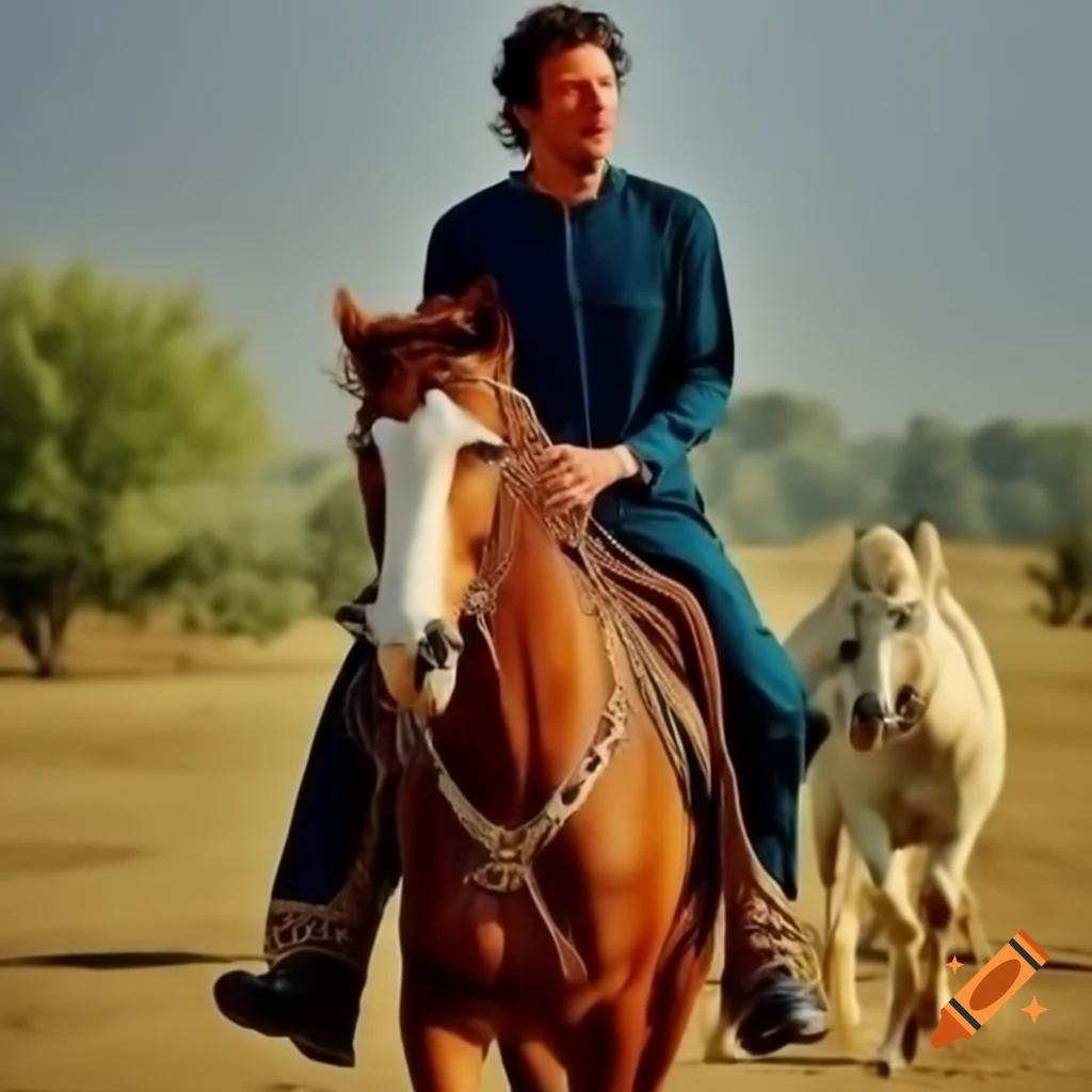 Imran khan riding a horse on Craiyon