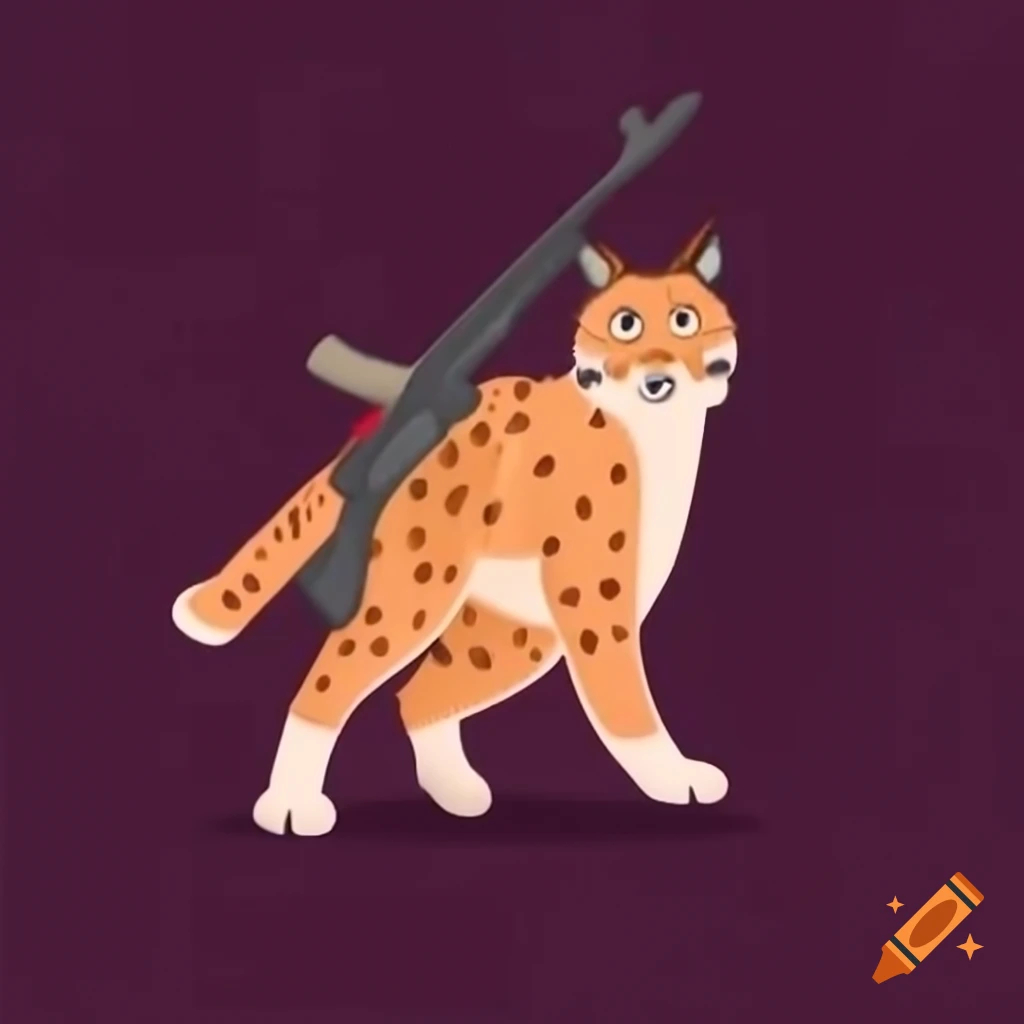 Bobcat Interacting Playfully With A Rifle On Craiyon